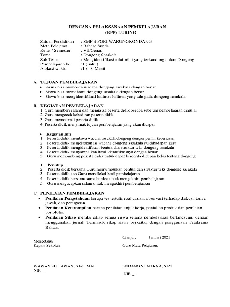 Contoh RPP Selembar | PDF