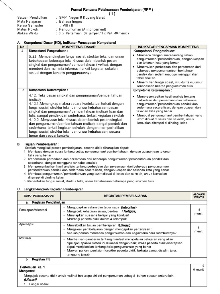 Contoh RPP K13 Baru | PDF