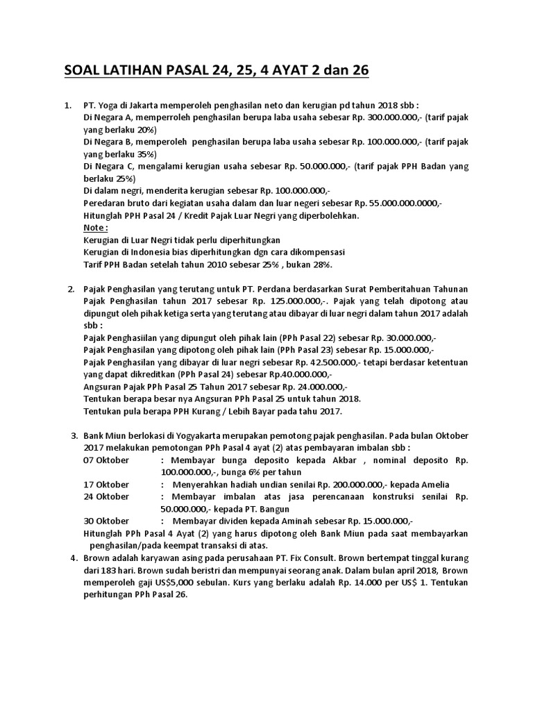 Soal Latihan 2 PPH PSL 24,25,26 Dan 4 Ayat 2 Daring | PDF | Pengelolaan Keuangan & Uang