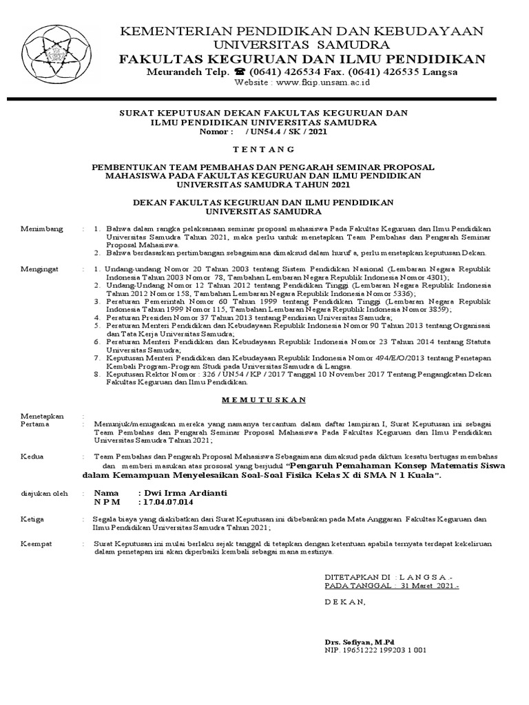 Tim Pembahas Seminar Proposal FKIP UNSAM | PDF