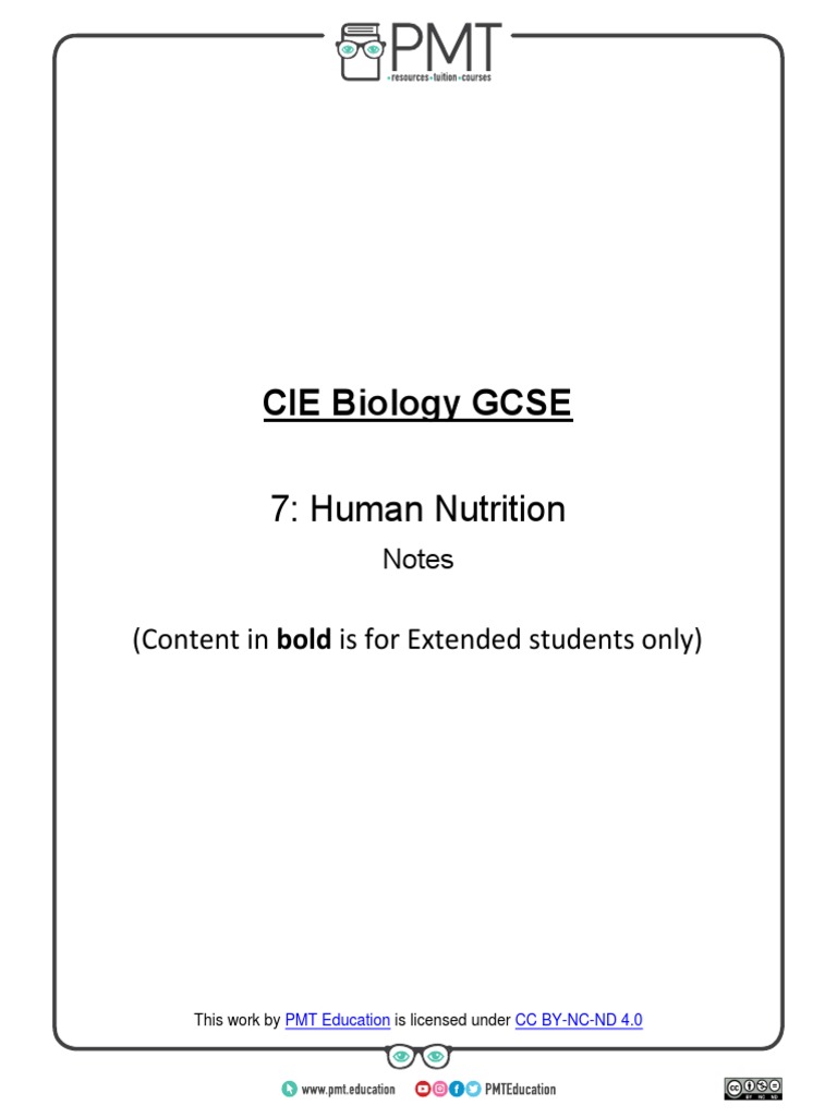 Summary Notes - Topic 7 Human Nutrition - CIE Biology IGCSE | PDF ...