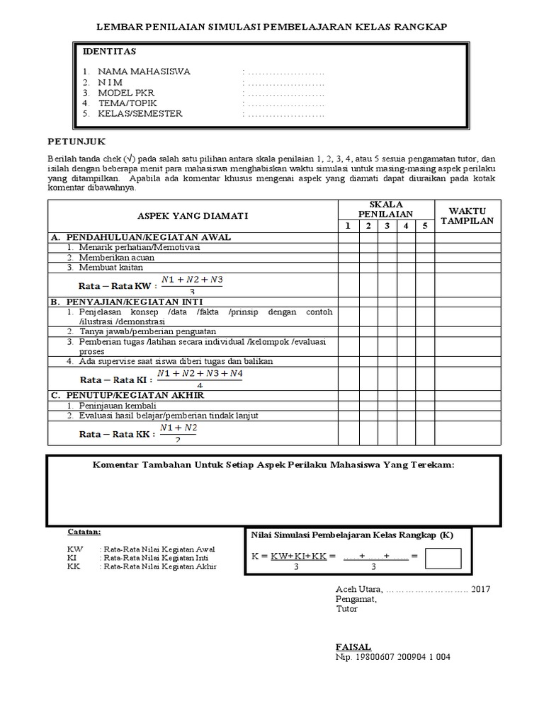Penilaian Simulasi Pembelajaran Kelas | PDF