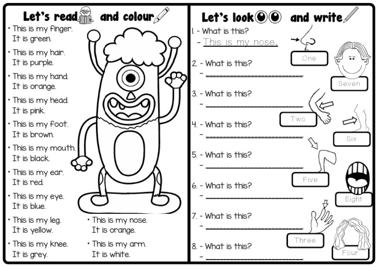 2.7. Body Parts - Let's Read and Colour | PDF