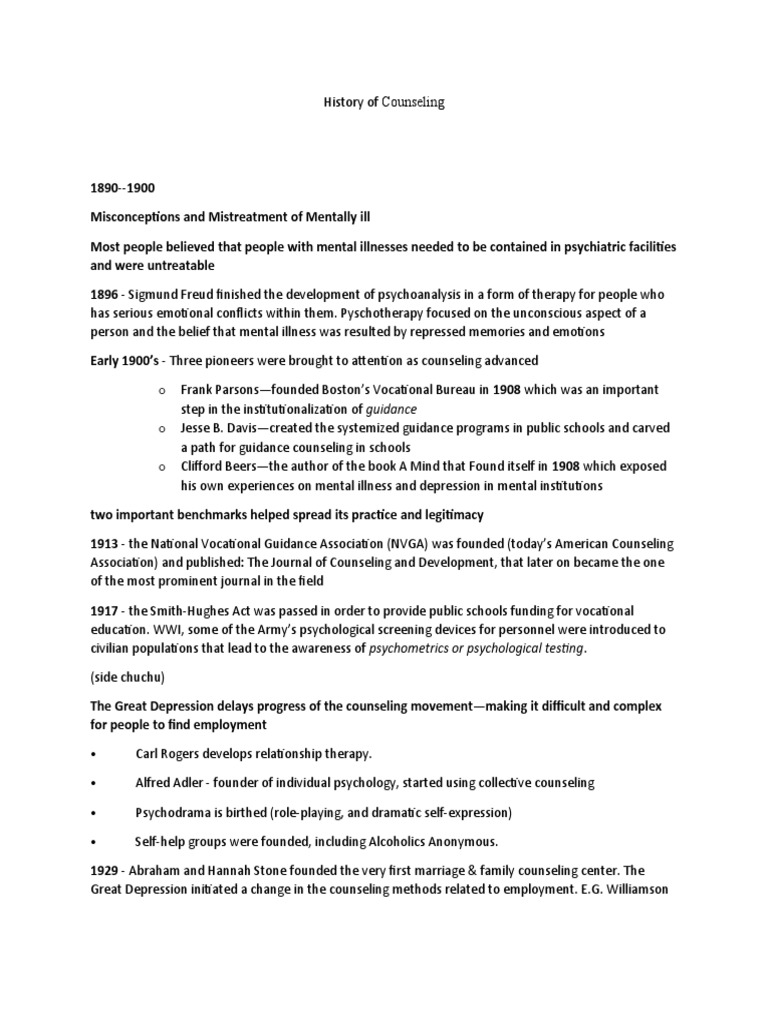 History of Counseling Outline | PDF | Psychotherapy | Mental Disorder