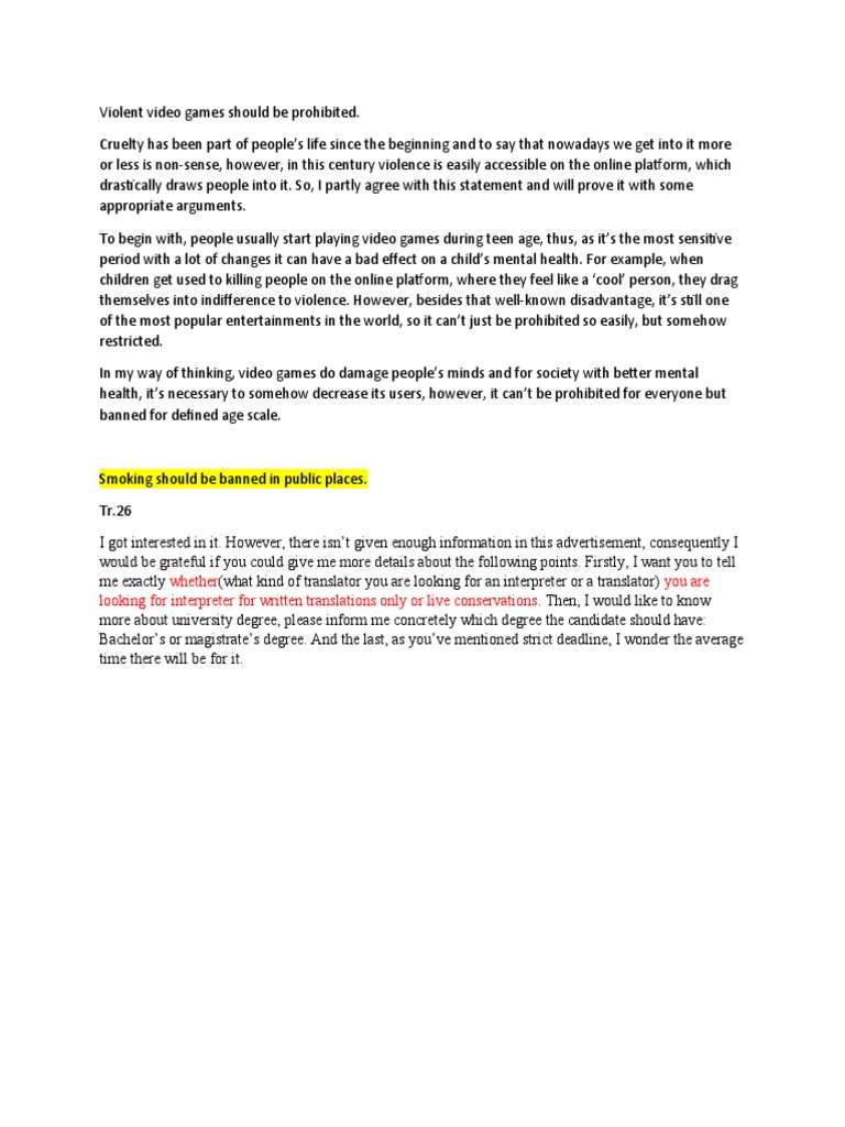 Arguments for Prohibiting Violent Games | PDF | Games & Activities ...