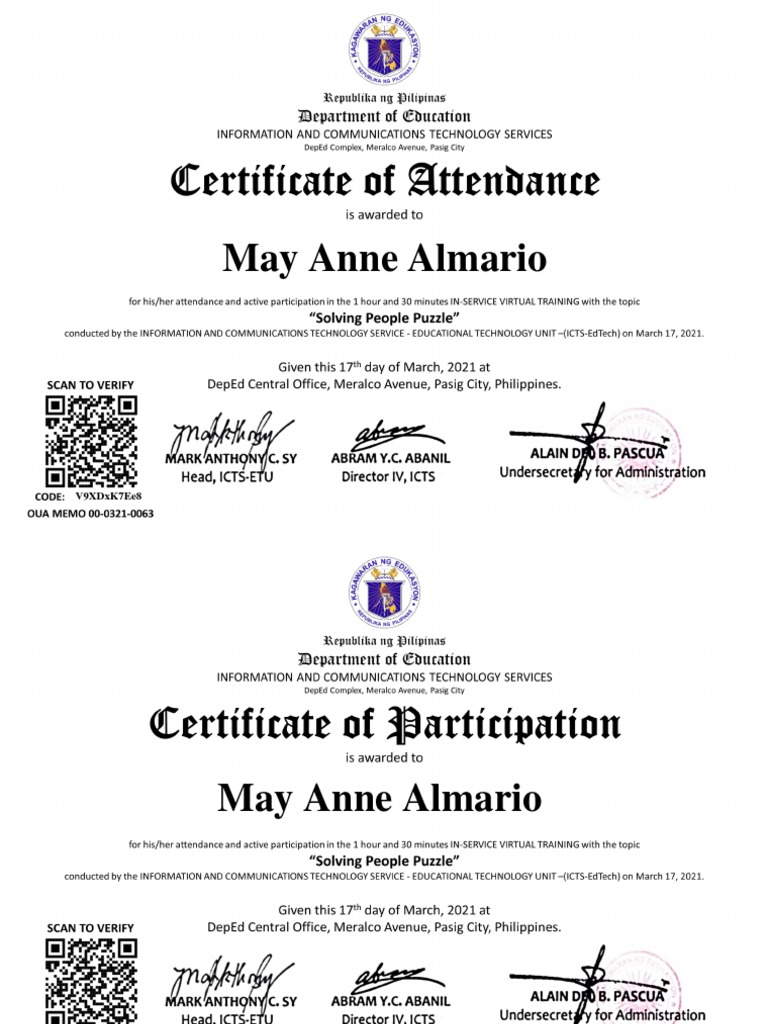 Solving People Puzzle - Certificates | PDF