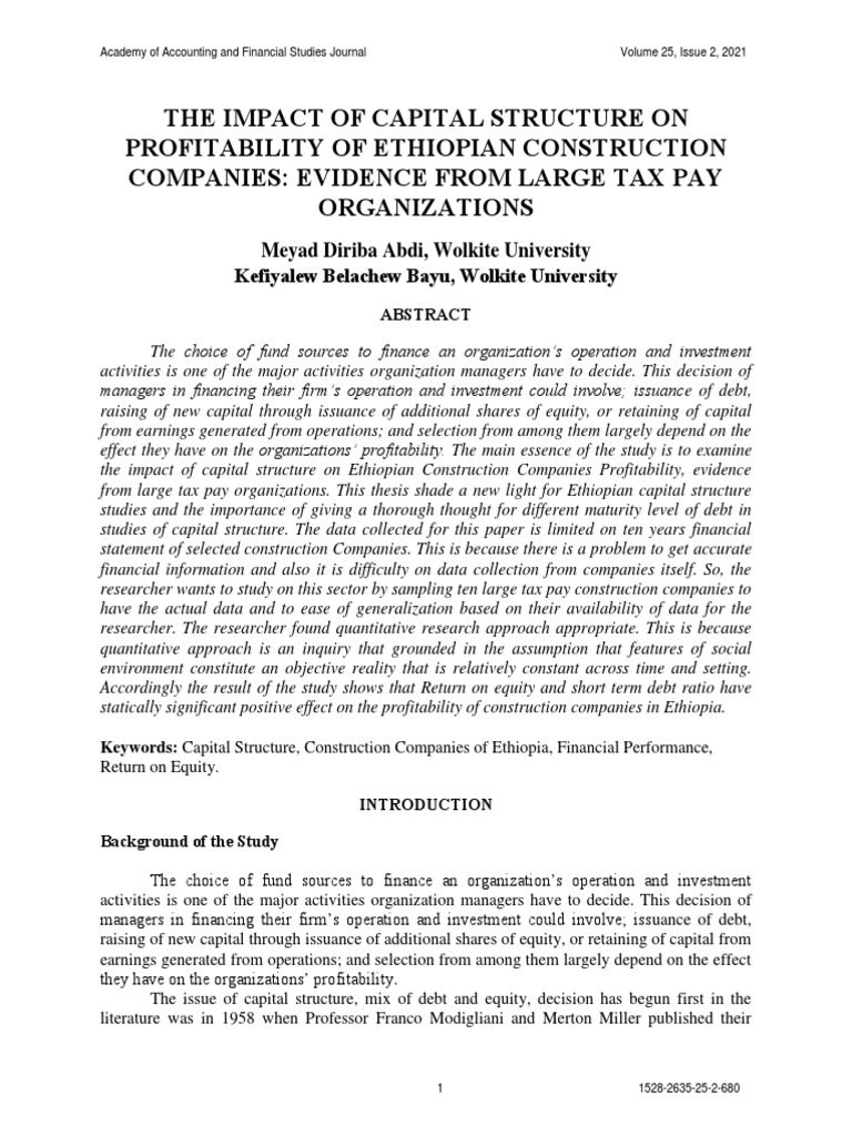 The Impact of Capital Structure On Profitability of Ethiopian ...