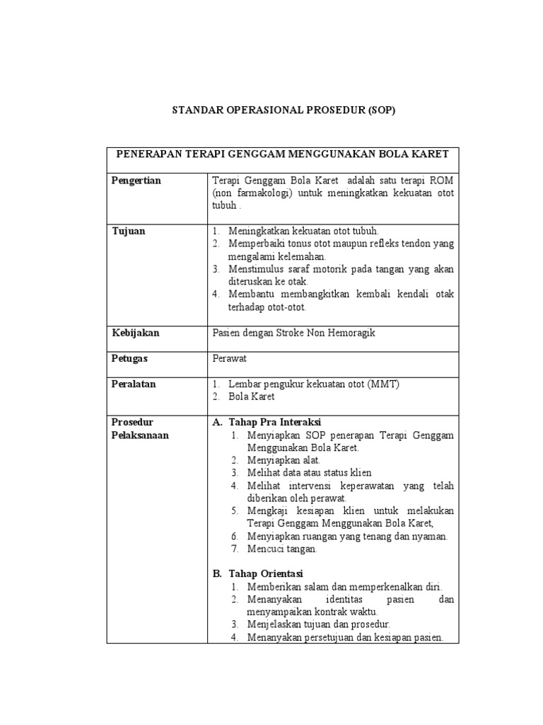 SOP Terapi Genggam Menggunakan Bola Karet | PDF