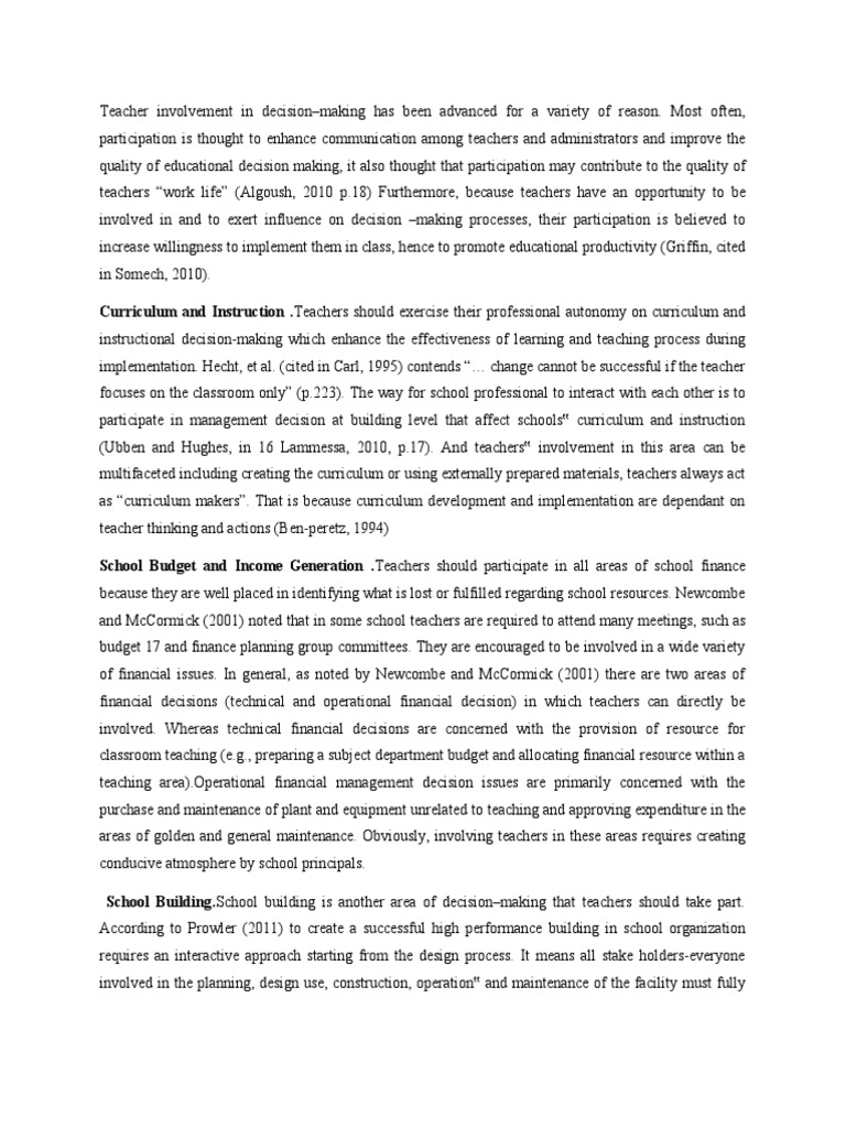 Essay On Decision Making | PDF | Teachers | Curriculum