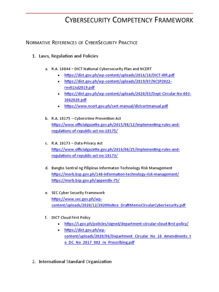 Cybersecurity Competency Framework Rules Standards | PDF | Computer Security | Security