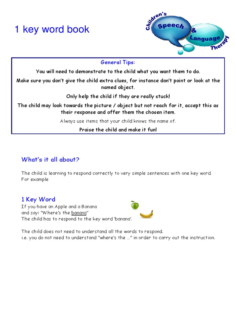 One Key Word: Activities to Help Children Respond to Simple ...