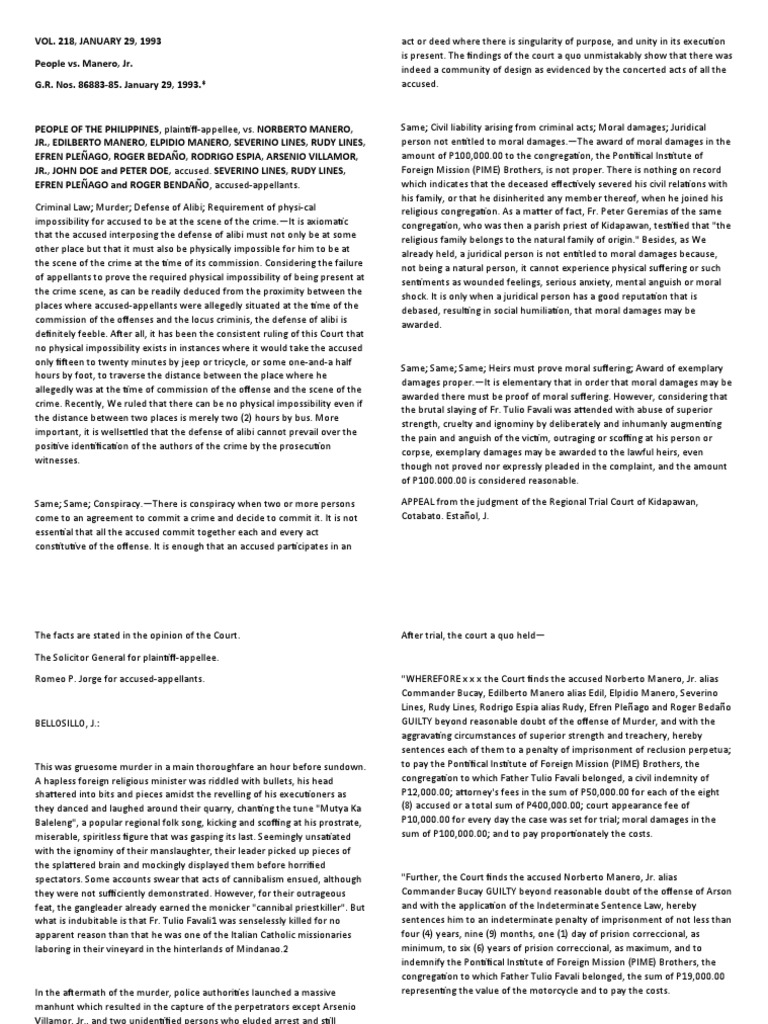 People vs. Manero: Murder Case Summary | PDF | Damages | Witness