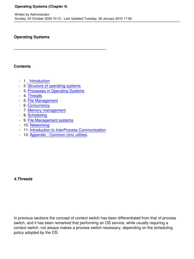 Operating Systems Chapter 4 | PDF | Thread (Computing) | Scheduling (Computing)