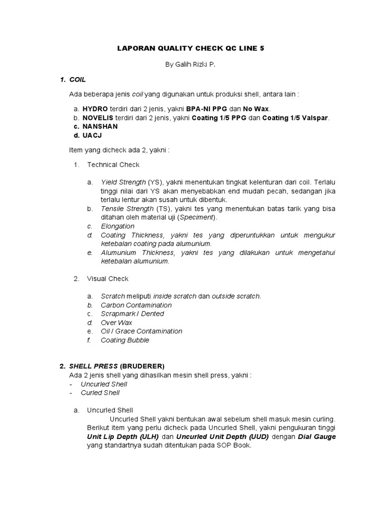 Laporan Quality Check QC Line 5 | PDF