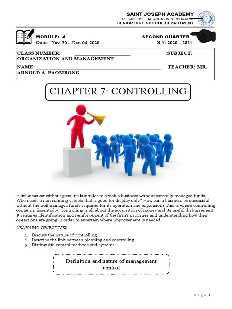 Chapter 7: Controlling: - Subject | PDF