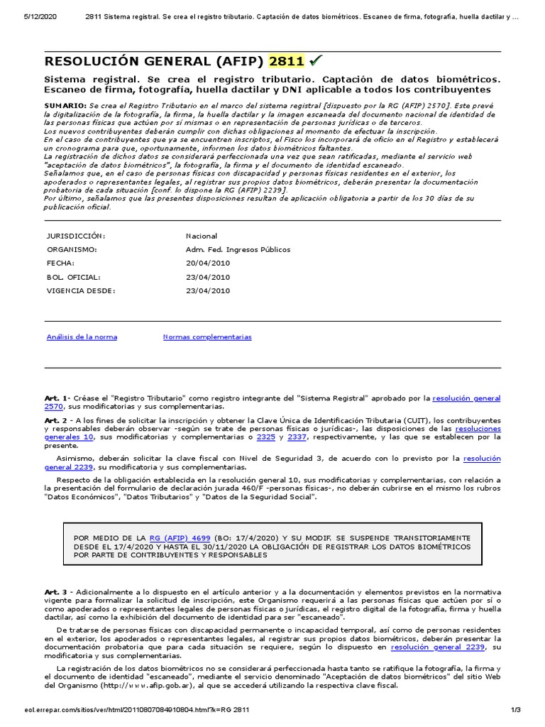 RG (AFIP) 2811 - Sistema Registral. Se Crea El Registro Tributario ...