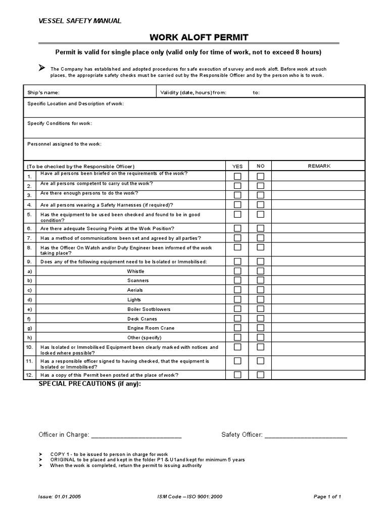 Work Aloft Permit (Ict 111) | PDF