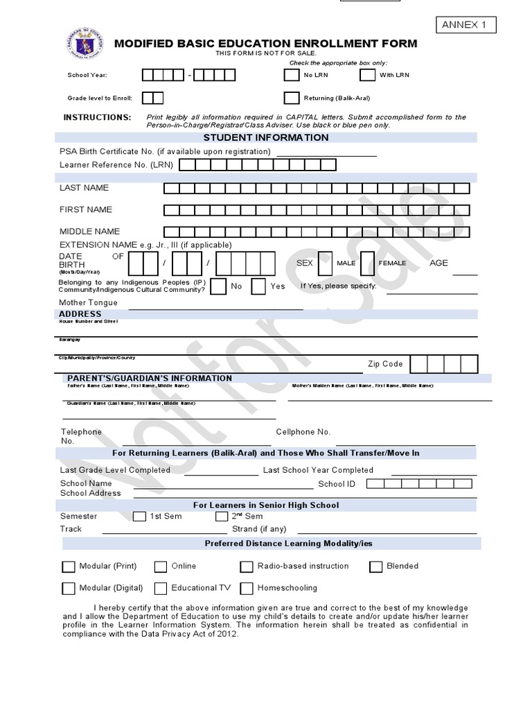 Modified Basic Education Enrollment Form: Student Information | PDF | Learning | Teaching And ...