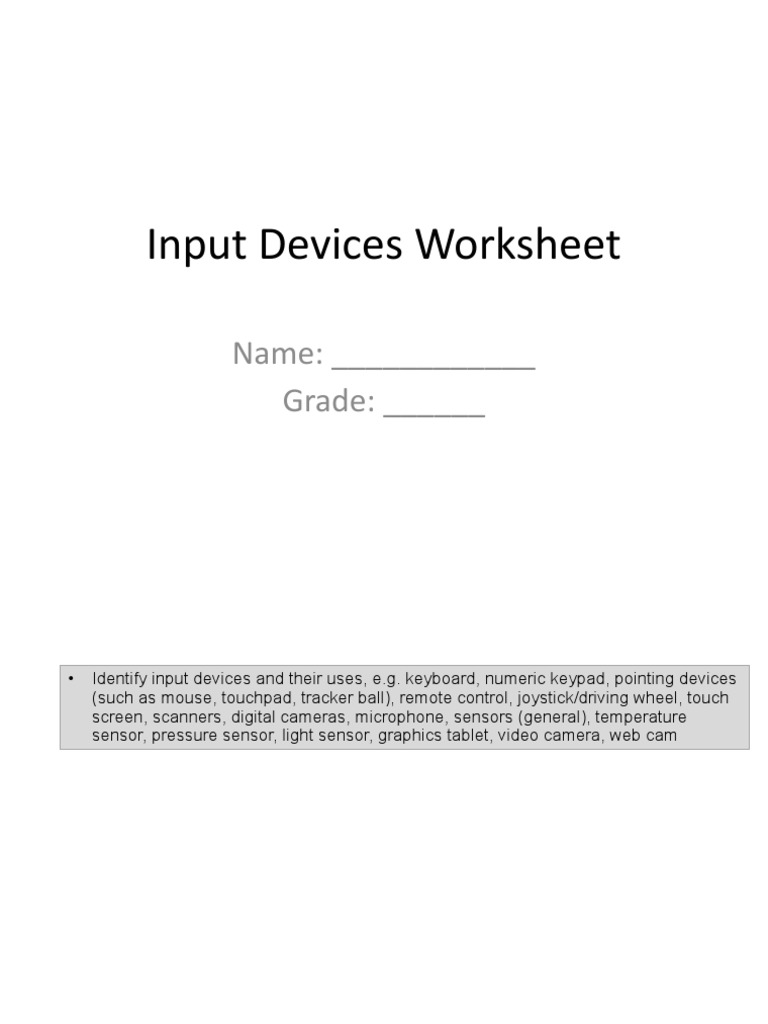 Input Devices Worksheet: Name: - Grade | PDF | Manufactured Goods ...