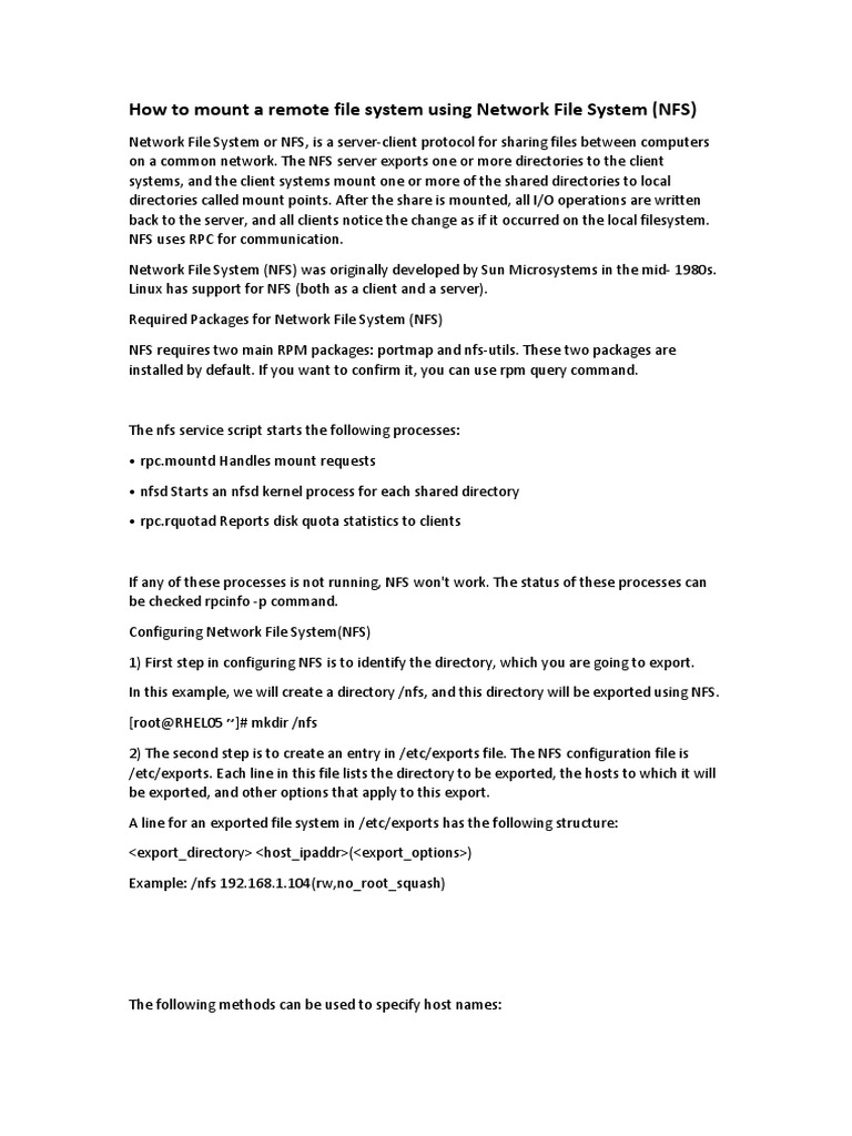 How To Mount A Remote File System Using Network File System (NFS) | PDF ...