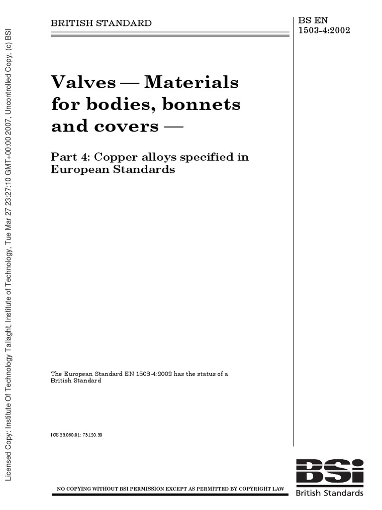 BS EN 1503-4 2002 Valves Materials For Bodies Bonnets | PDF | Building ...