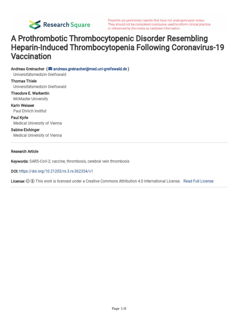 A Prothrombotic Thrombocytopenic Disorder Resembling Heparin-Induced ...