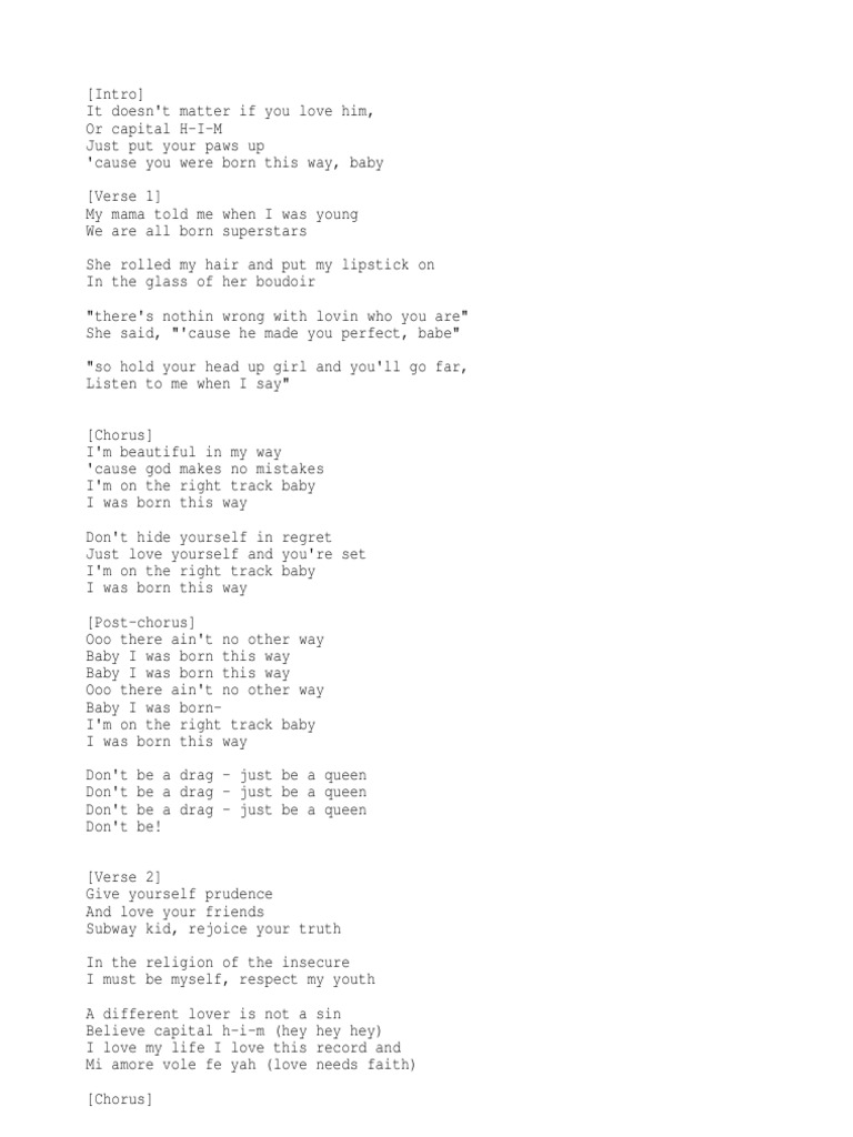 Lady Gaga - Born This Way Lyrics | PDF | Songs | Lady Gaga