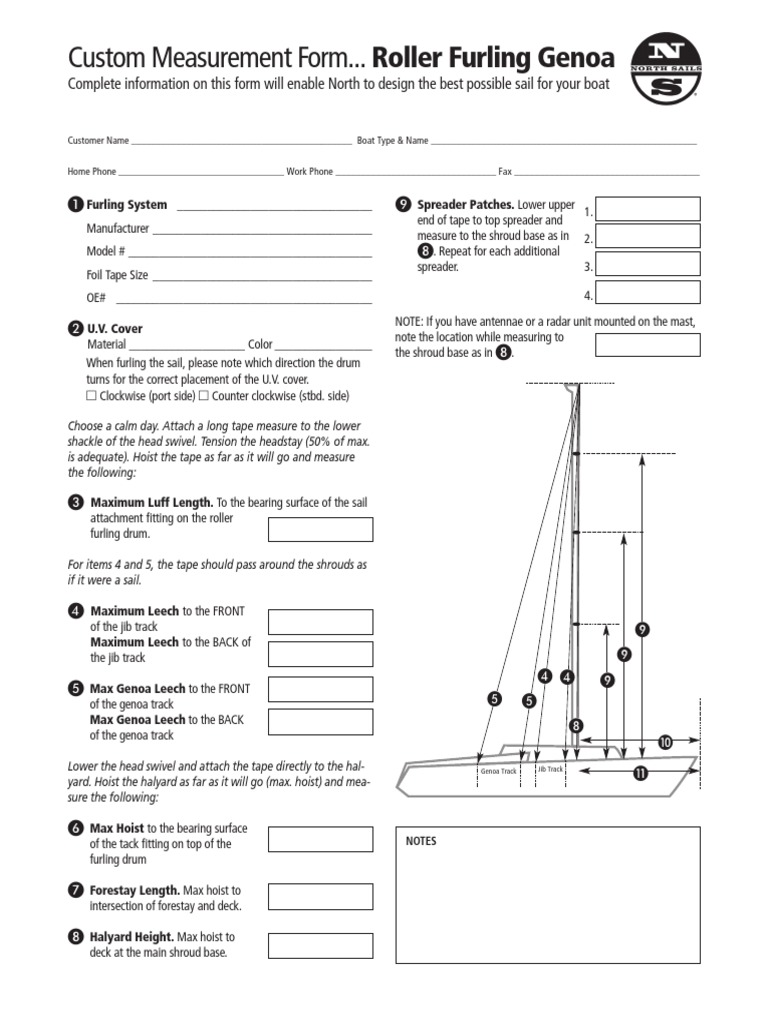 Roller Furling Genoa Measurement Form | PDF | Sail | Ships