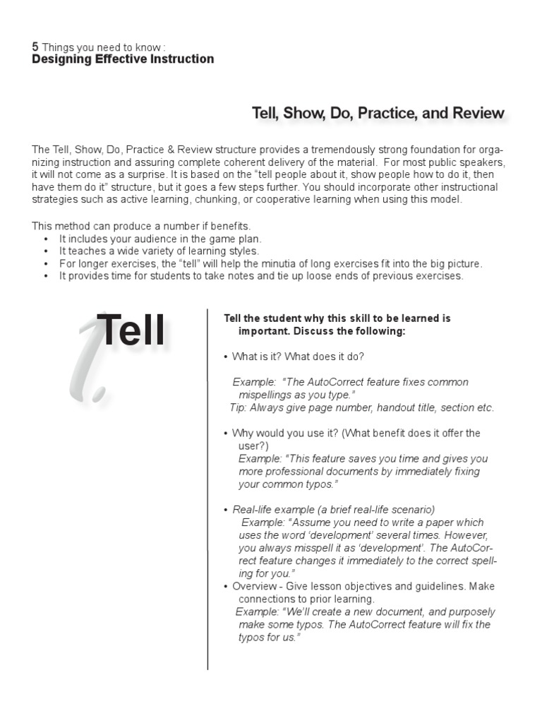 Tell-Show-Do Instruction Model Guide | PDF | Learning | Psychological ...