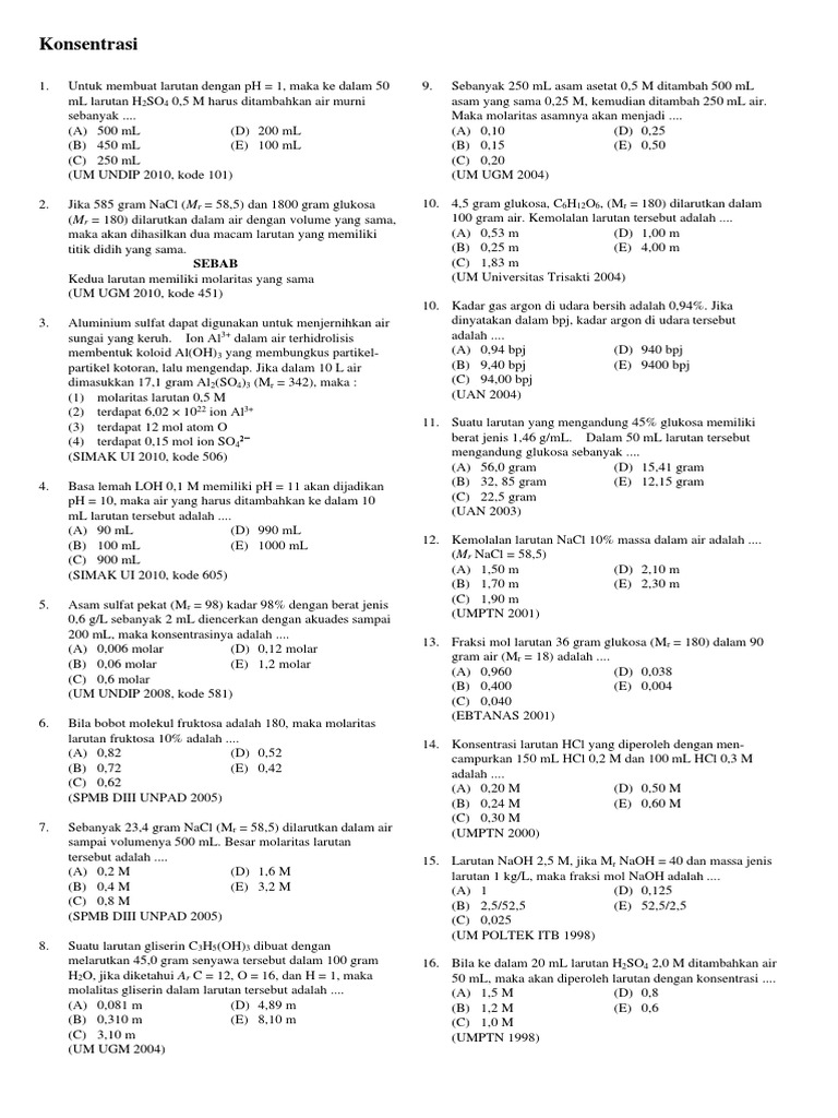 SMA - 1 Larutan Dan Satuan Konsentrasi | PDF