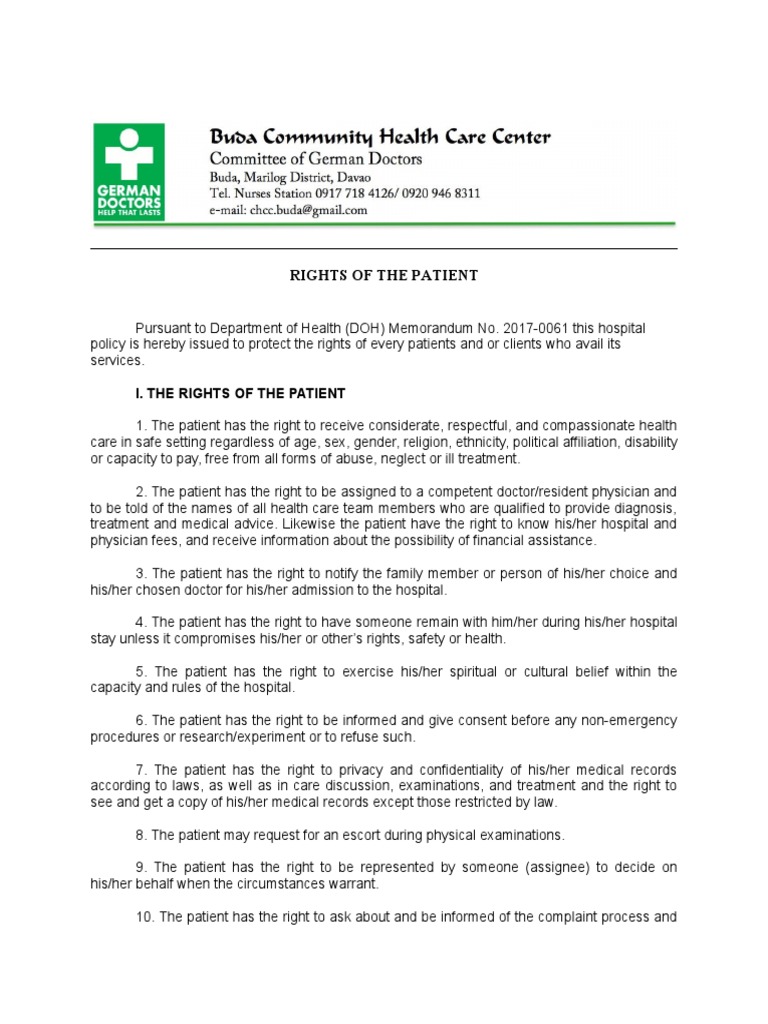 Rights of The Patient | PDF | Patient | Medical Record