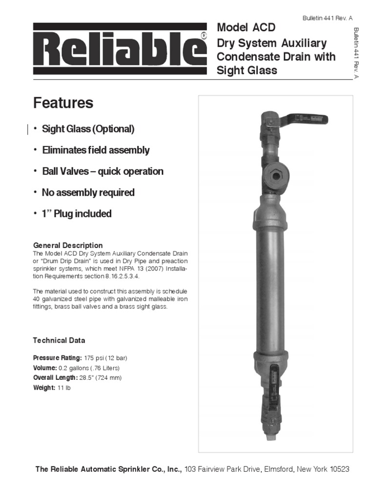 Features: Model ACD Dry System Auxiliary Condensate Drain With Sight ...