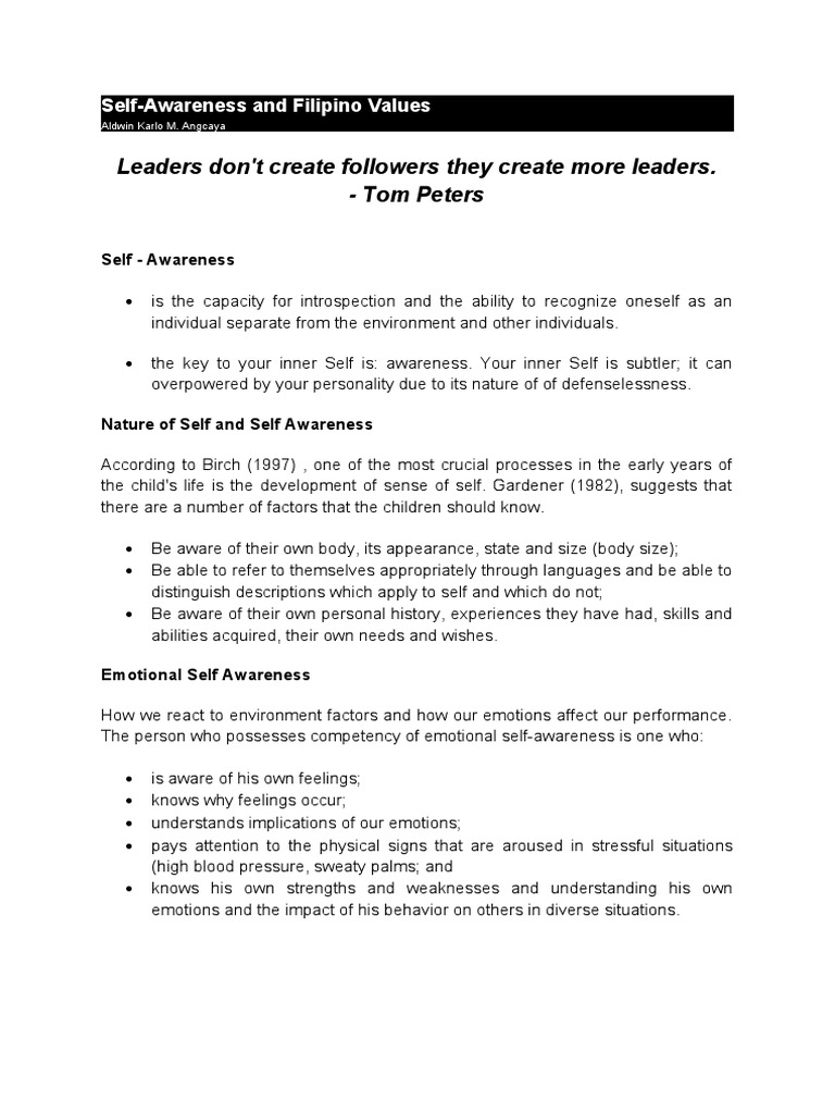 Self Awareness and Filipino ValuesMODULE | PDF | Self Awareness | Awareness