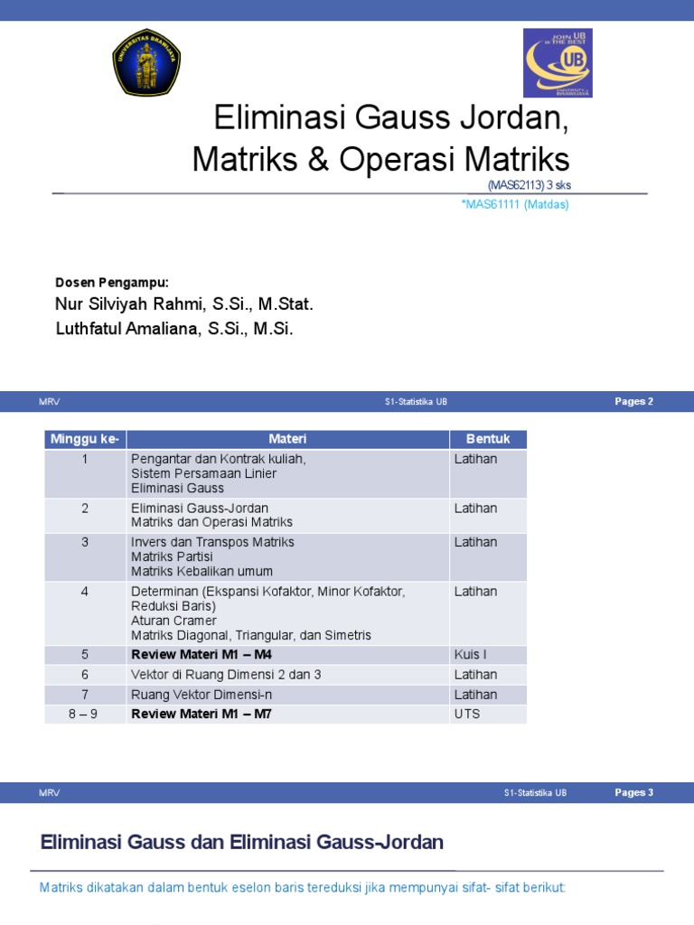 02 - Gauss-Jordan, Operasi Matriks | PDF