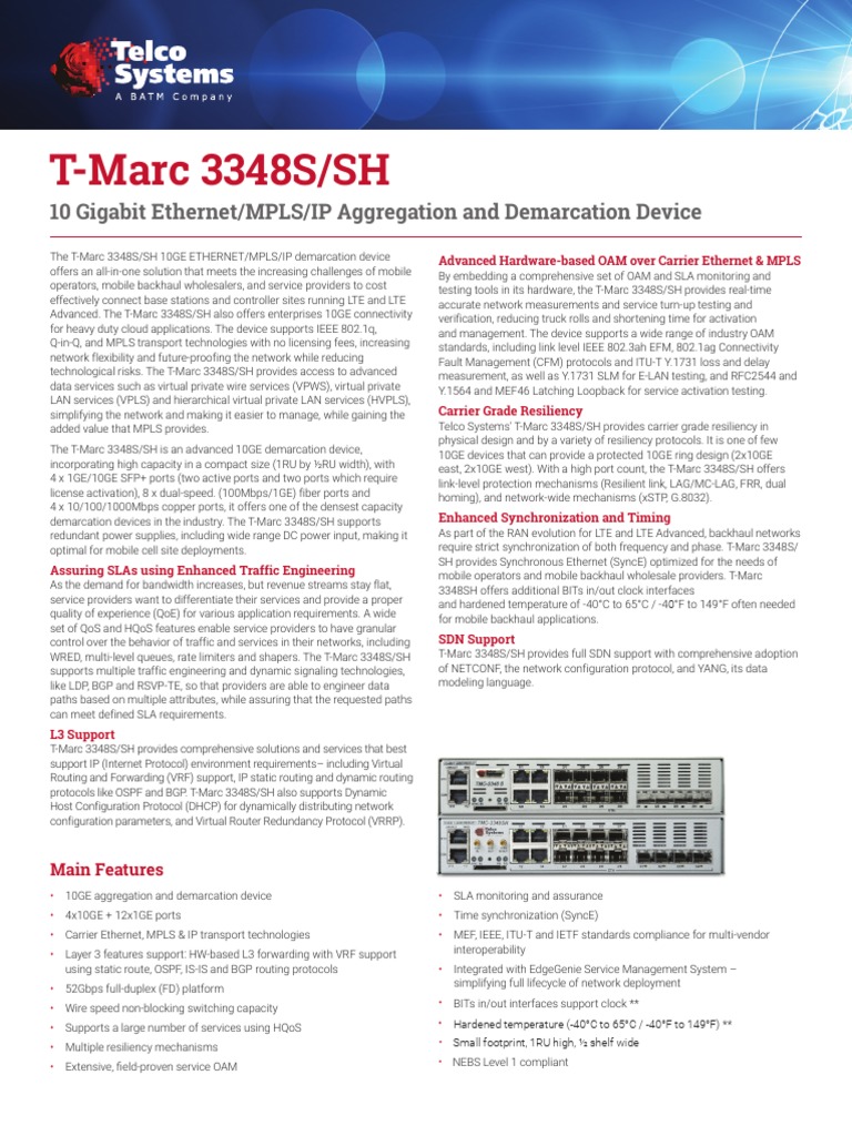 T-Marc 3348S/SH: 10 Gigabit Ethernet/MPLS/IP Aggregation and ...