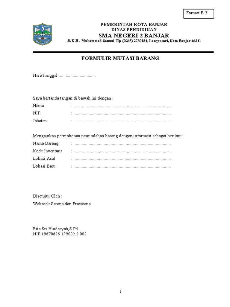 Formulir Mutasi Barang | PDF