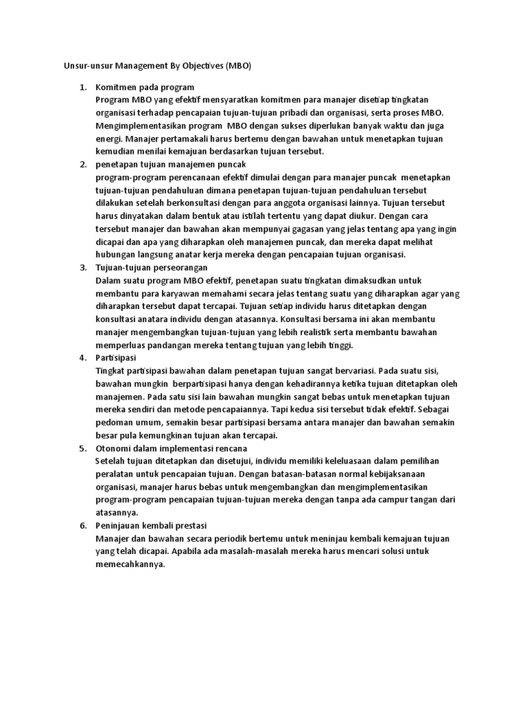 Unsur-Unsur MBO | PDF | Karier & Perkembangan