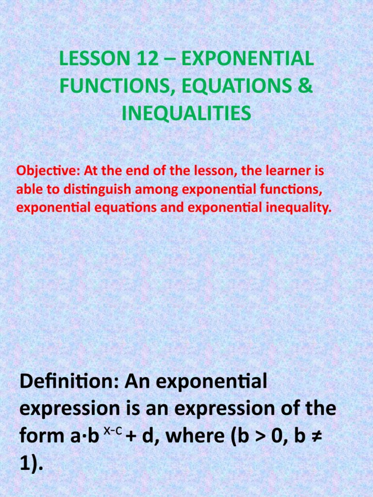 Lesson 13 - Exponential Functions, Equations & | PDF