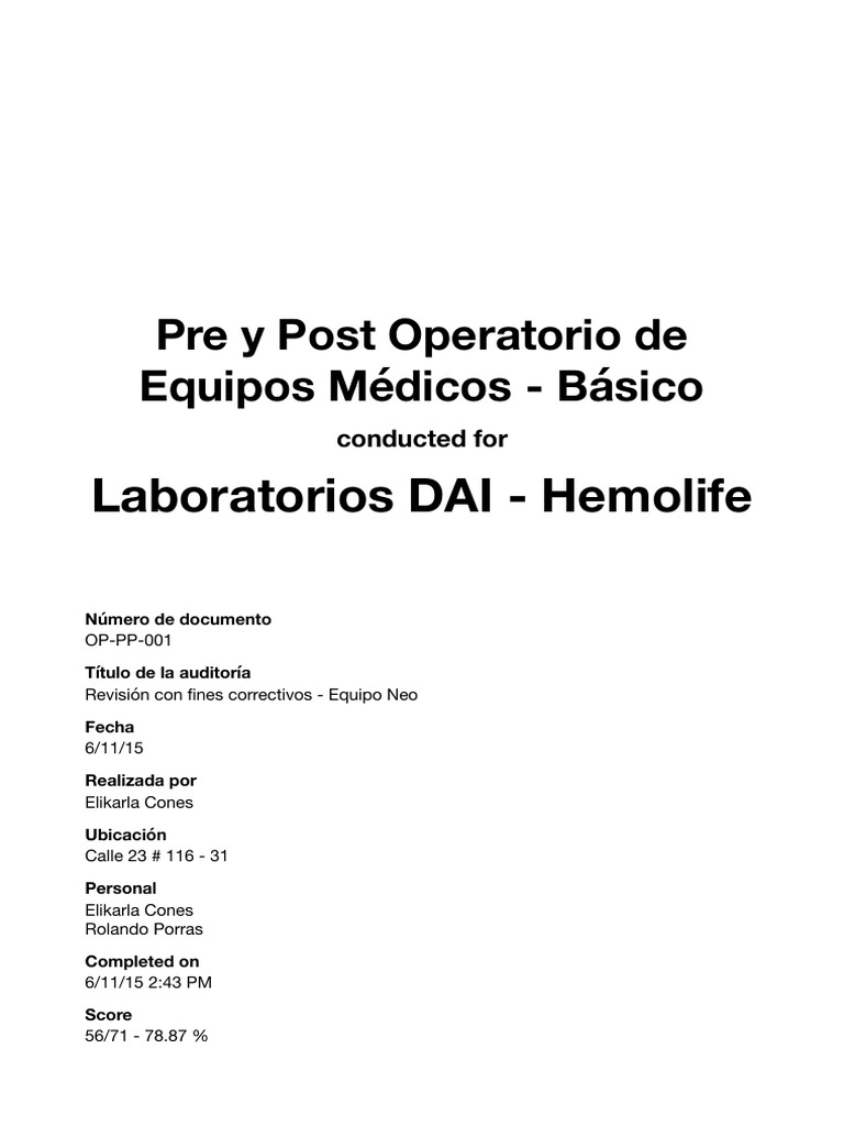 Revisión Con Fines Correctivos - Equipo Neo - Laboratorios DAI - Hemolife - 6-11-15 | PDF ...