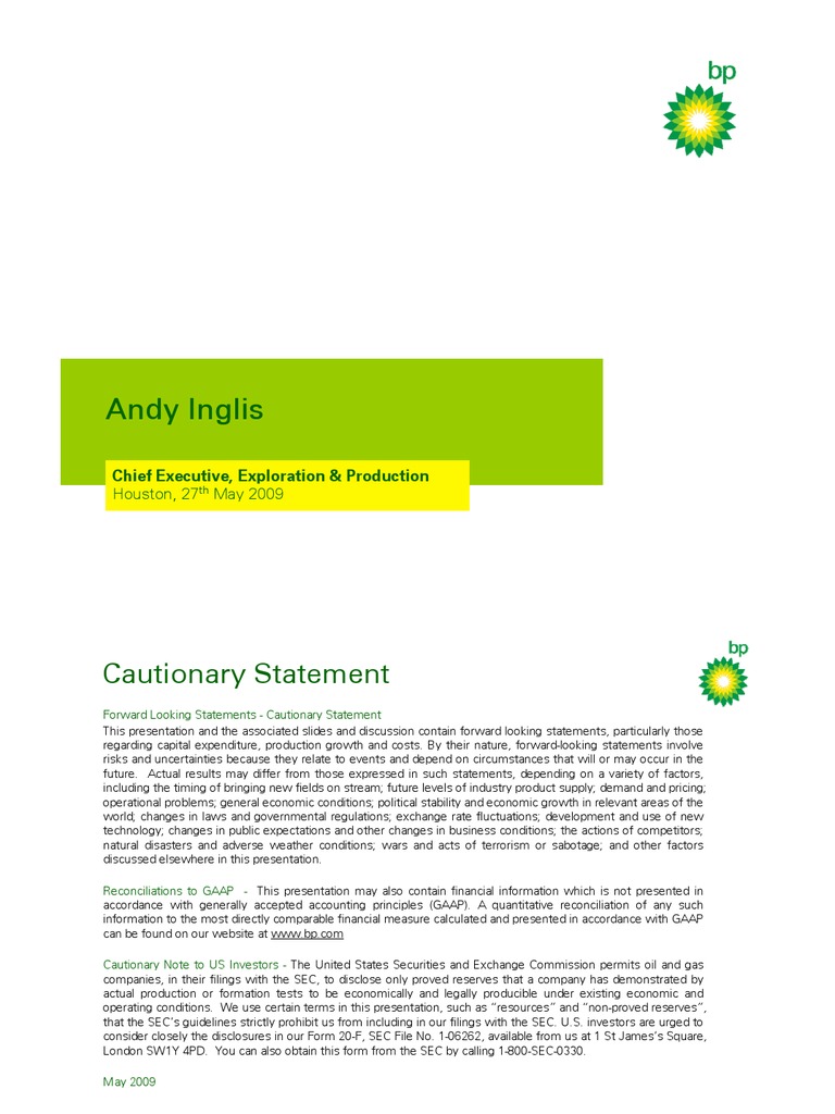 BP Andy Inglis Overview 2009 | PDF | Bp | Petroleum Reservoir