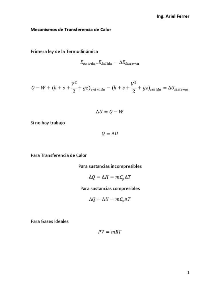 FORMULAS Transferencia de Calor Conduccion - Conveccion | PDF | Conduccion termica | Convección