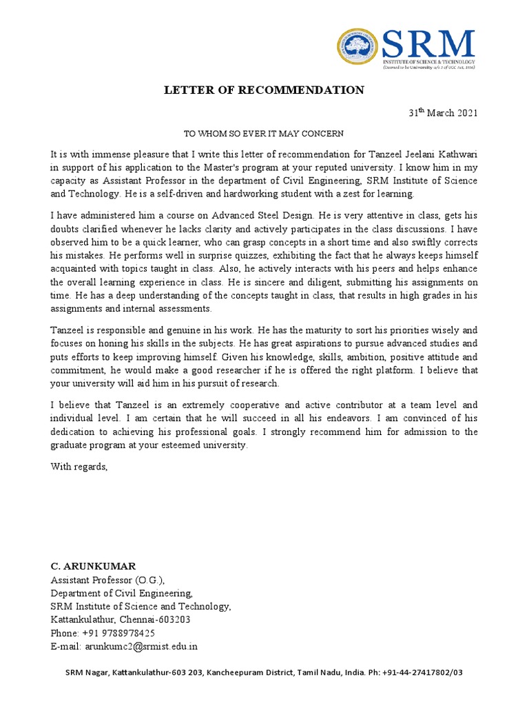 LOR Arunkumar Sir | PDF