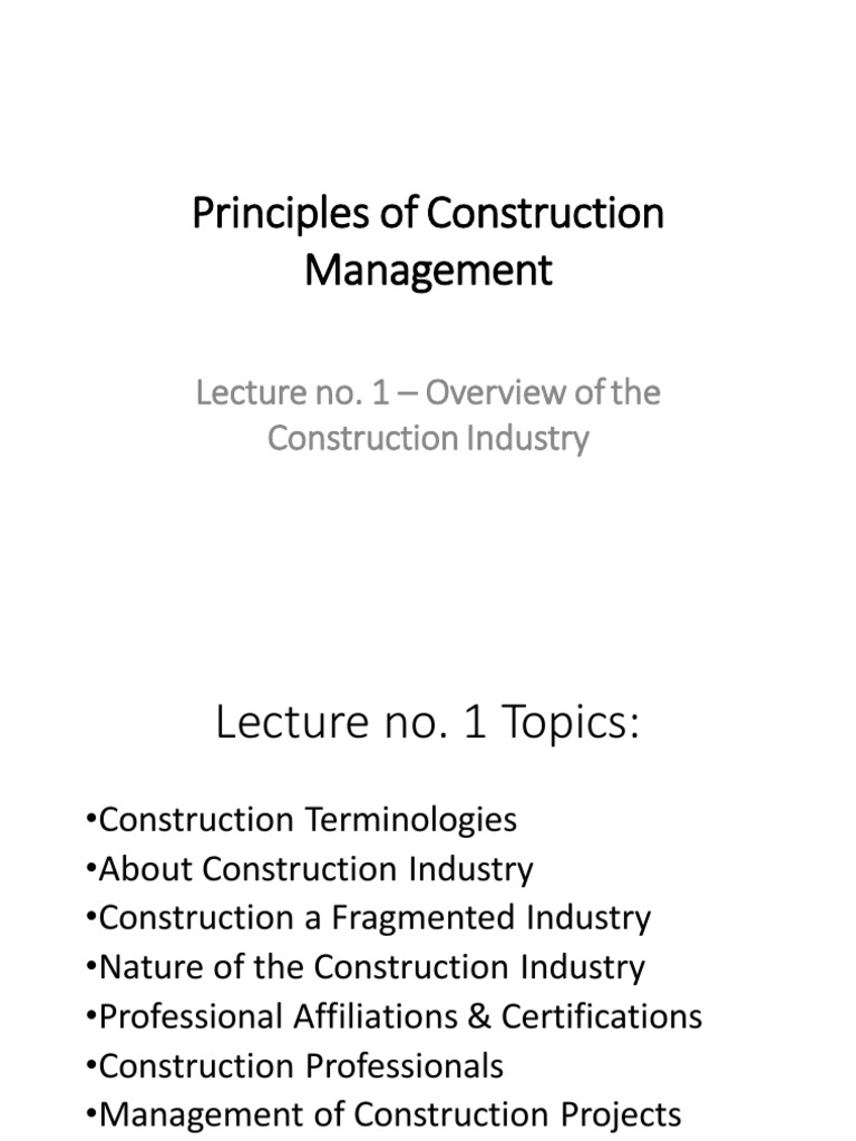 Principles of Construction Management Lesson 1 | PDF | General ...