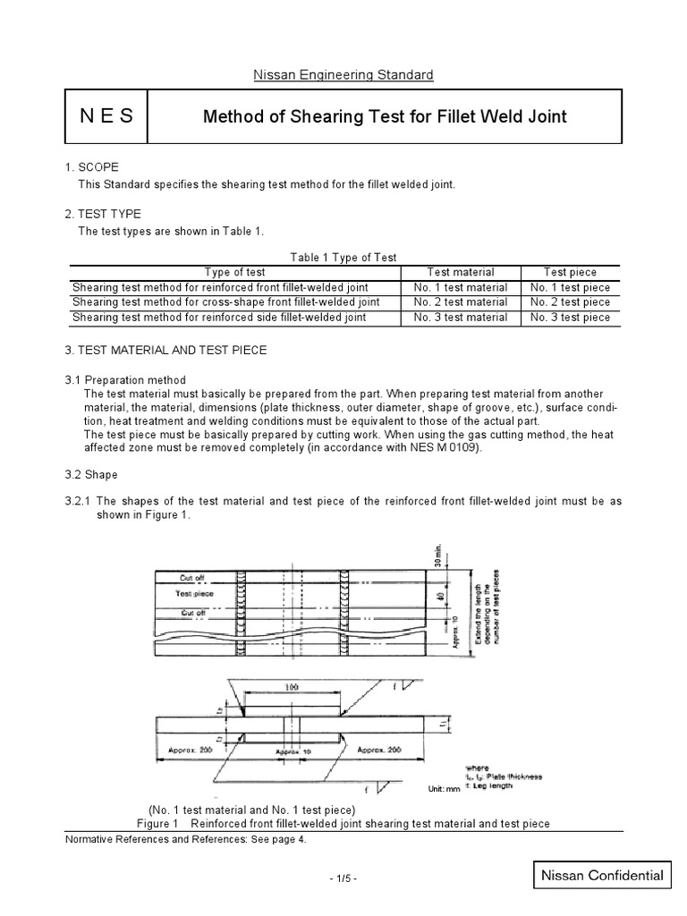 Method of Shearing Test For Fillet Weld Joint: Nissan Engineering ...