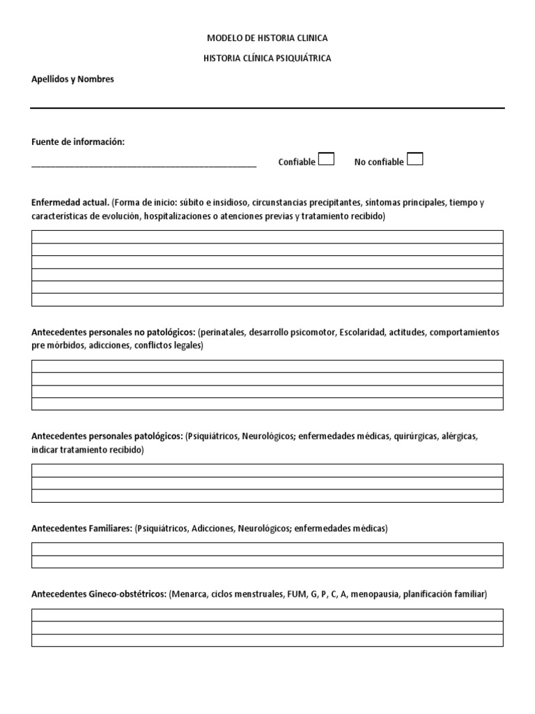 MODELO DE HISTORIA CLINICA Psiquiatrica | PDF | Neurología | Medicina