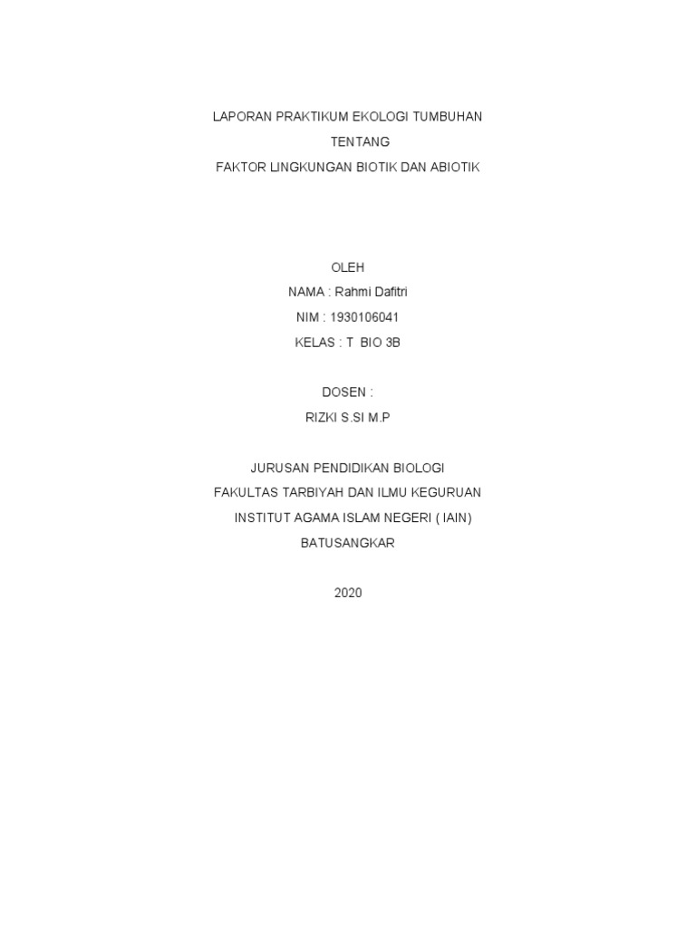 Laporan Praktikum Ekologi Tumbuhan | PDF