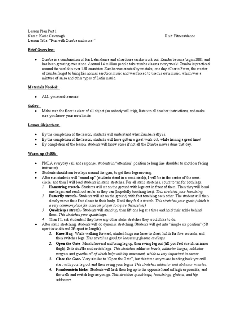 Zumba Fitness Lesson Plan | PDF | Anatomical Terms Of Motion ...