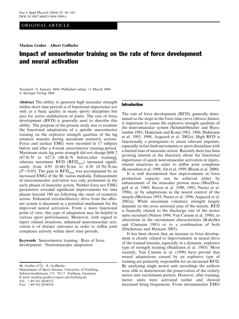 Impact of Sensorimotor Training On The Rate of Force Development and Neural Activation | PDF ...