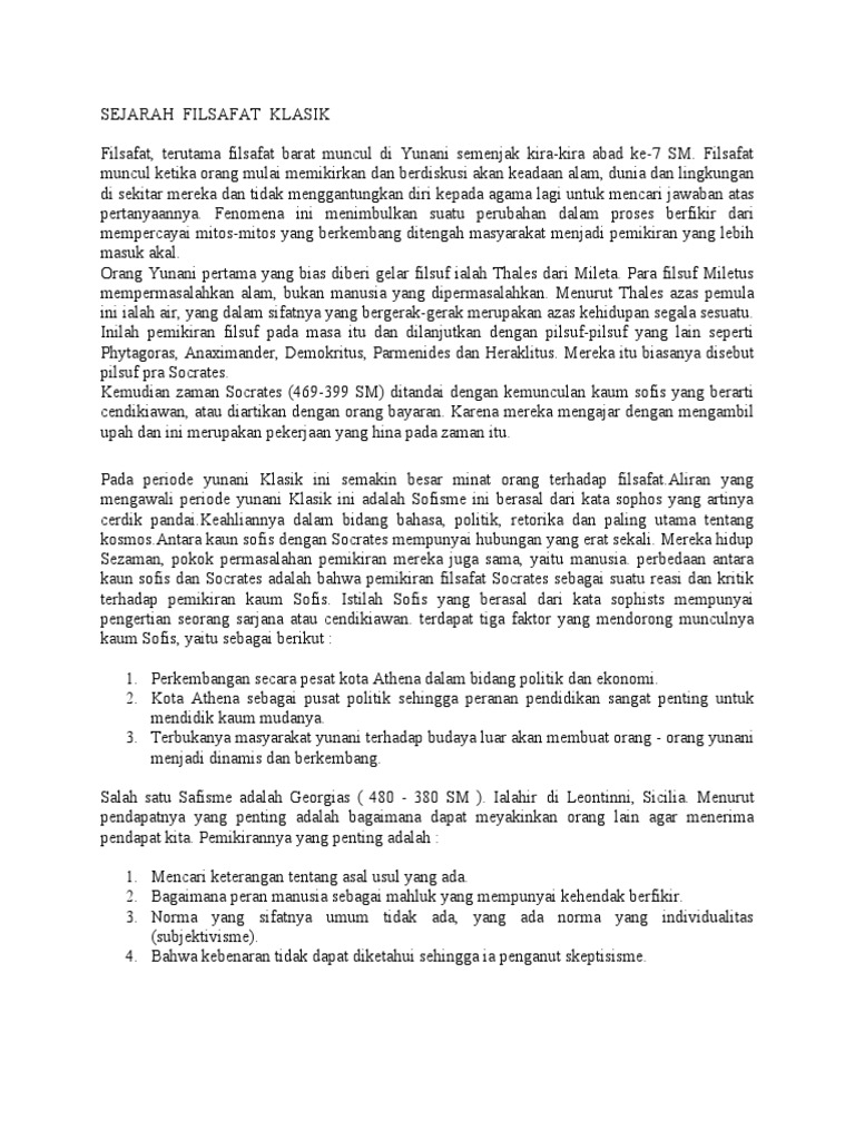 Sejarah Filsafat Klasik | PDF