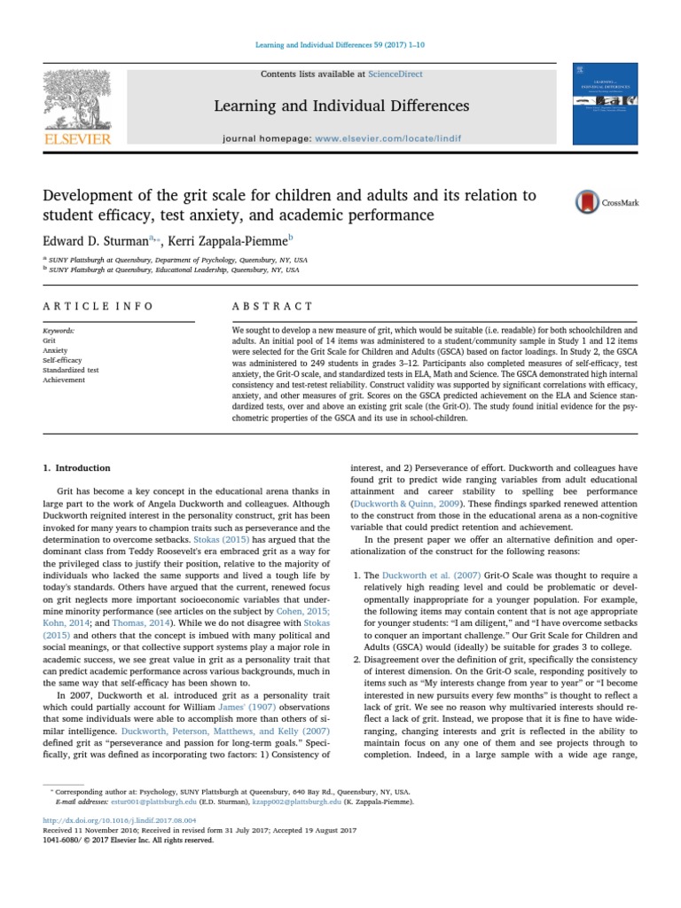 Development of The Grit Scale For Children and Adults and Its Relation ...